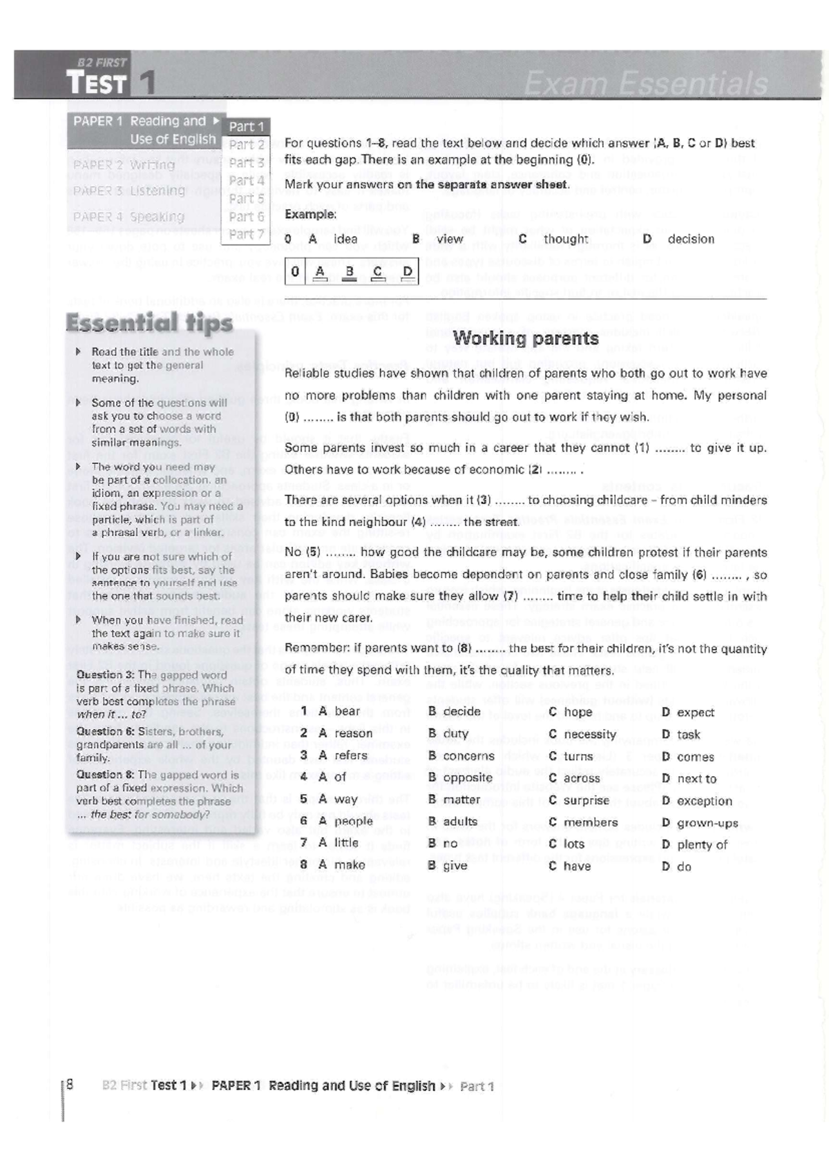 B2 FIRST TEST 1 Exam Essentials - Reading and Use of English - Studocu