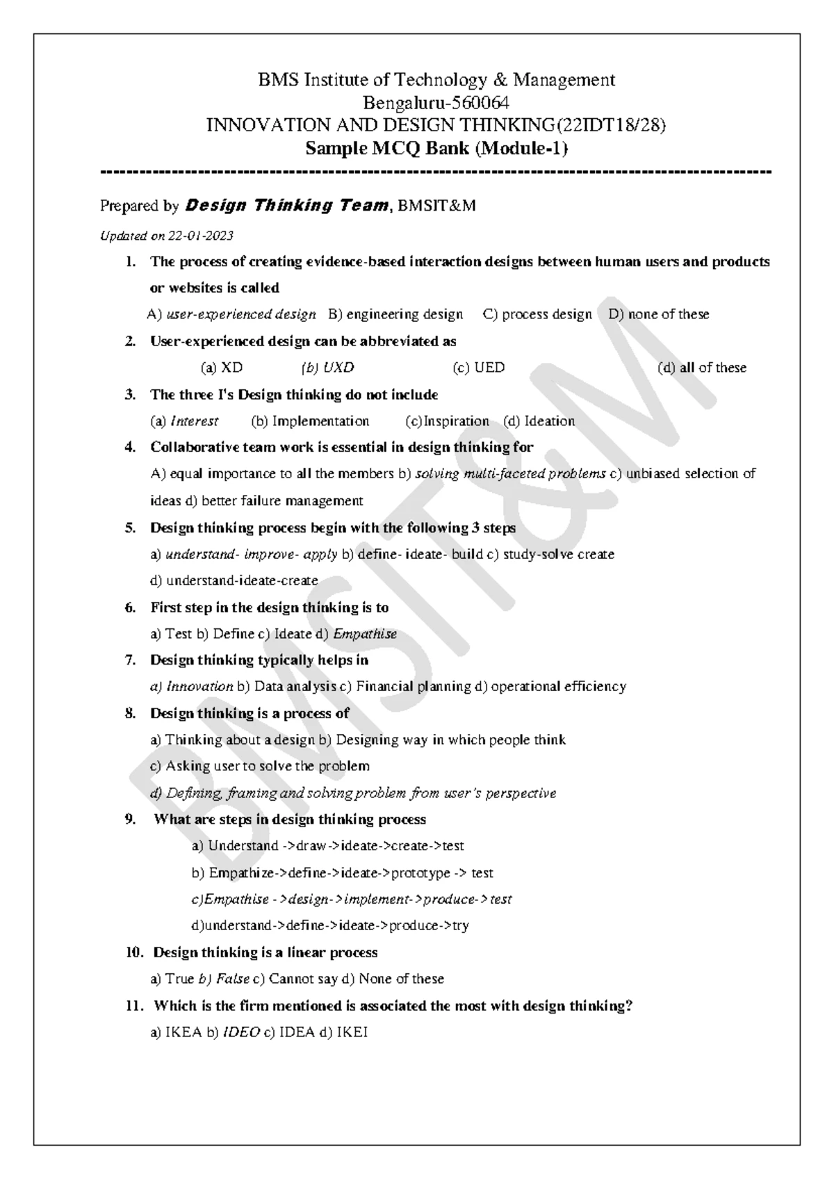 Innovative Design Thinking Concepts & Practices Study Material - Studocu