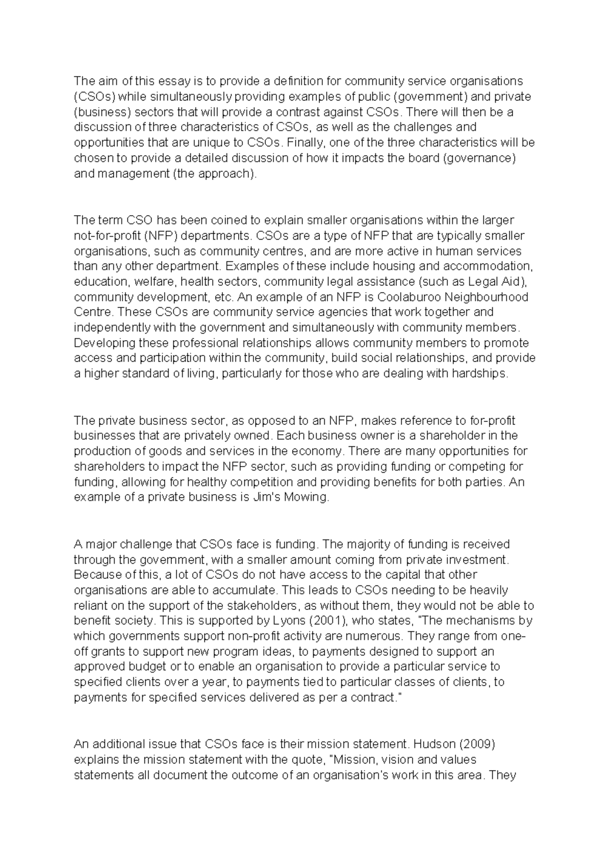 WELF2001 Assignment 1 Essay: Understanding Community Service ...