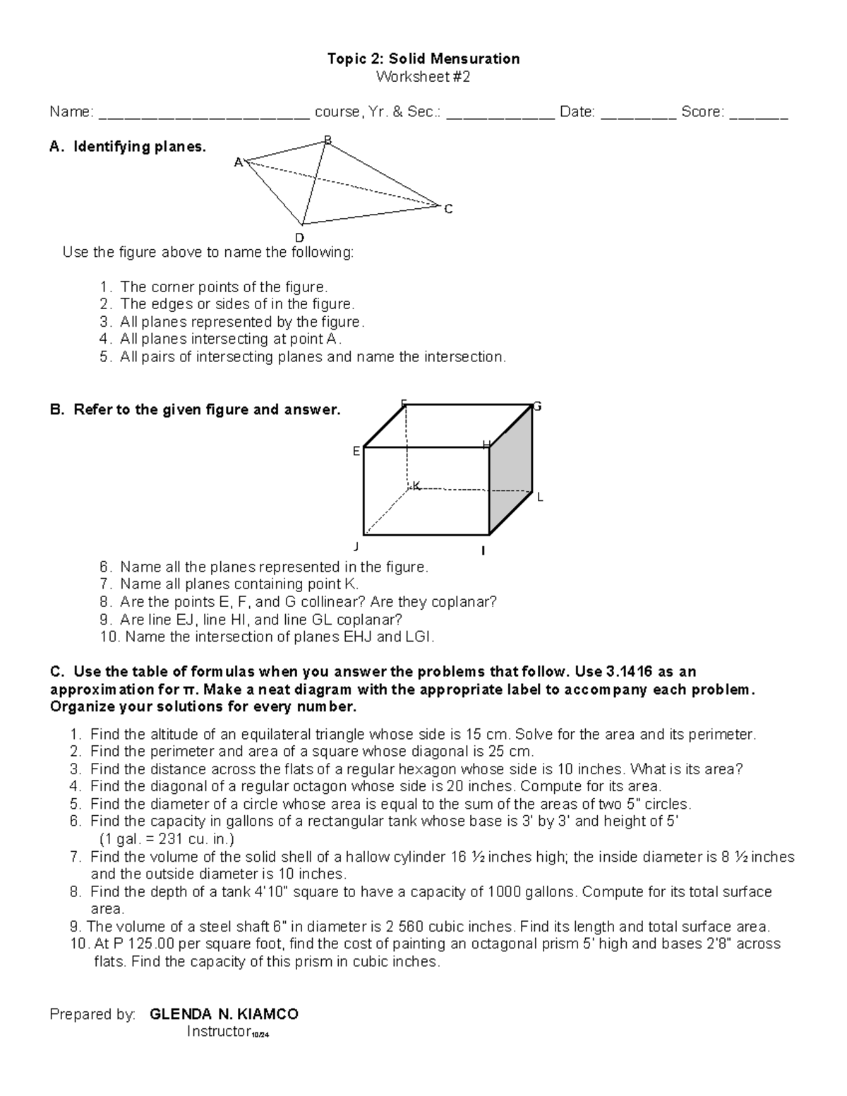 Worksheet No. 2: Solid Mensuration Concepts & Problems - Studocu