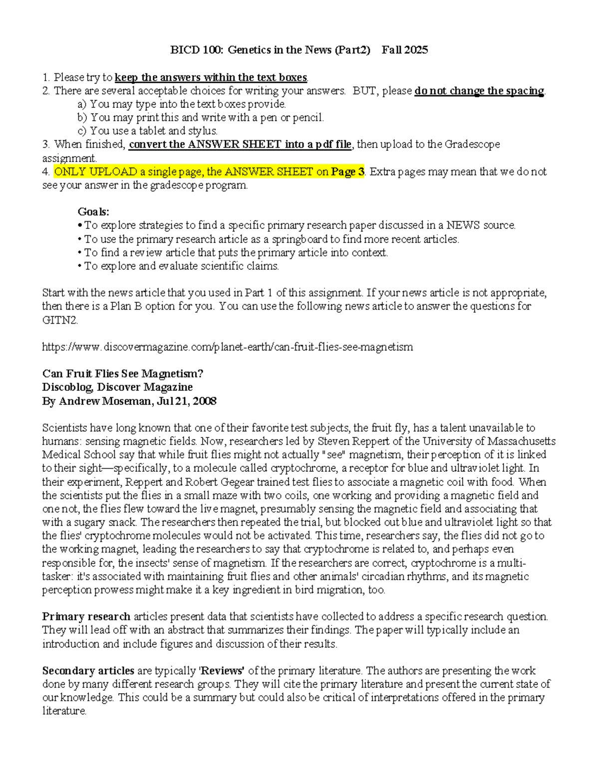 BICD 100: Genetics in the News (Part 2) Fall 2025 Assignment Guide ...