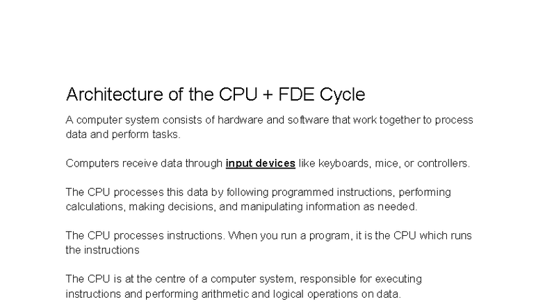 CPU Architecture and FDE Cycle Overview - Comp 101 - Studocu