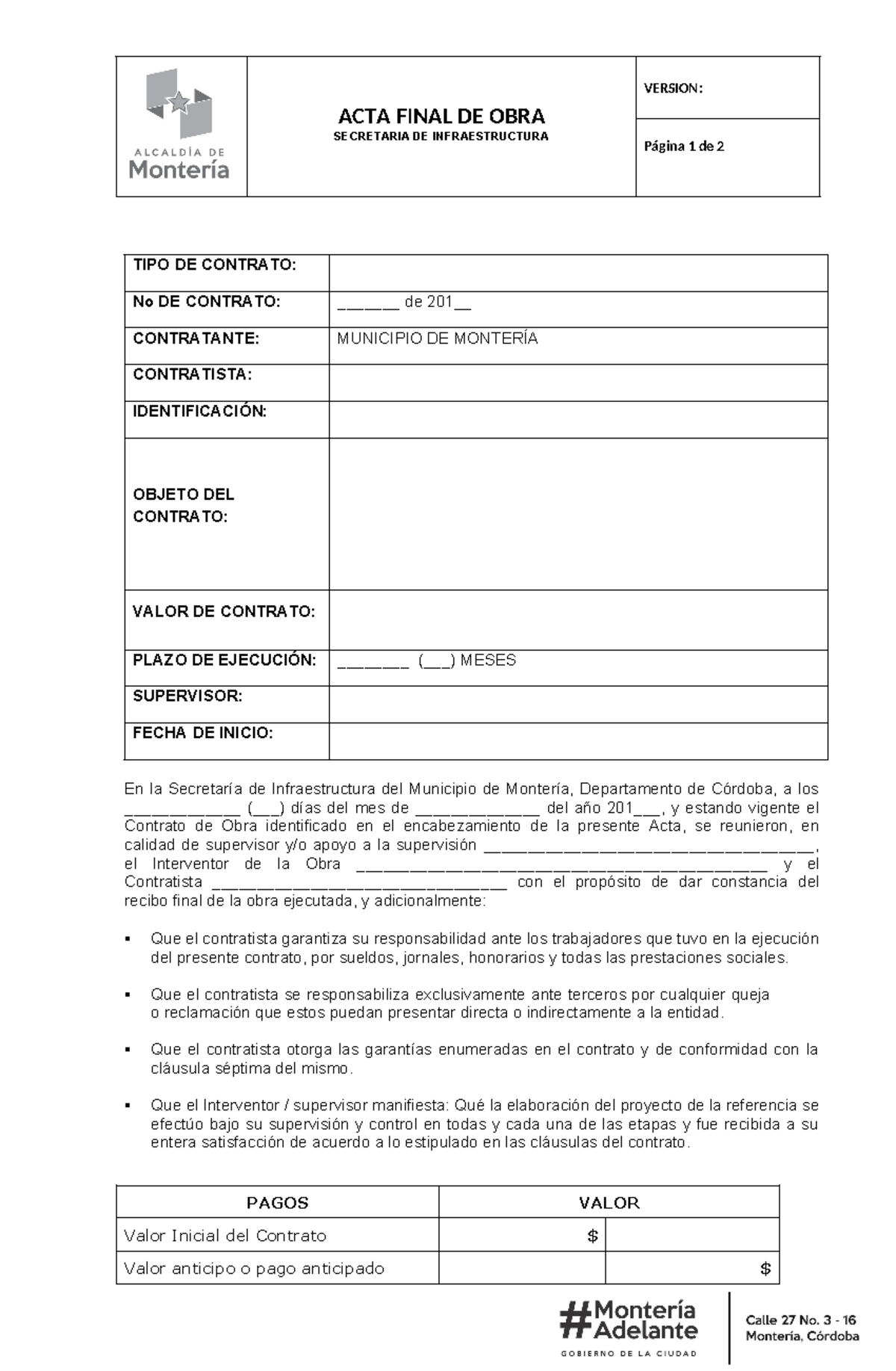Acta final de obra - acta de obra derecho civil - ACTA FINAL DE OBRA SECRETARIA DE ...