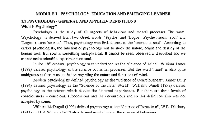 MODULE 1 PSYCHOLOGY: EDUCATION AND EMERGING LEARNER OVERVIEW - Studocu