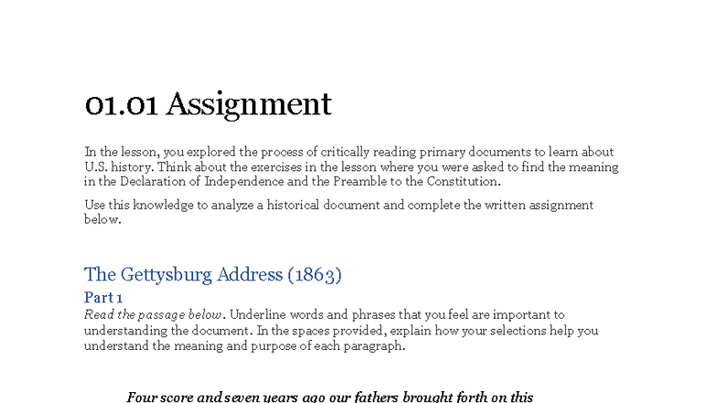 01.01 Assignment: Analyzing the Gettysburg Address in U.S. History ...