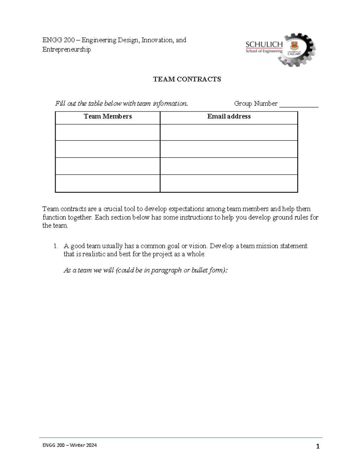 ENGG 200 - Team contracts - ENGG 200 – Engineering Design, Innovation ...