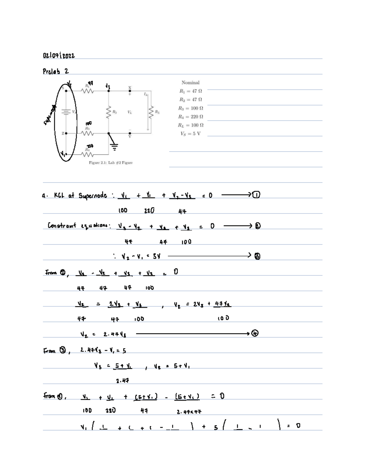 Prelab 2: Circuit Analysis and Supernode Calculations - Studocu