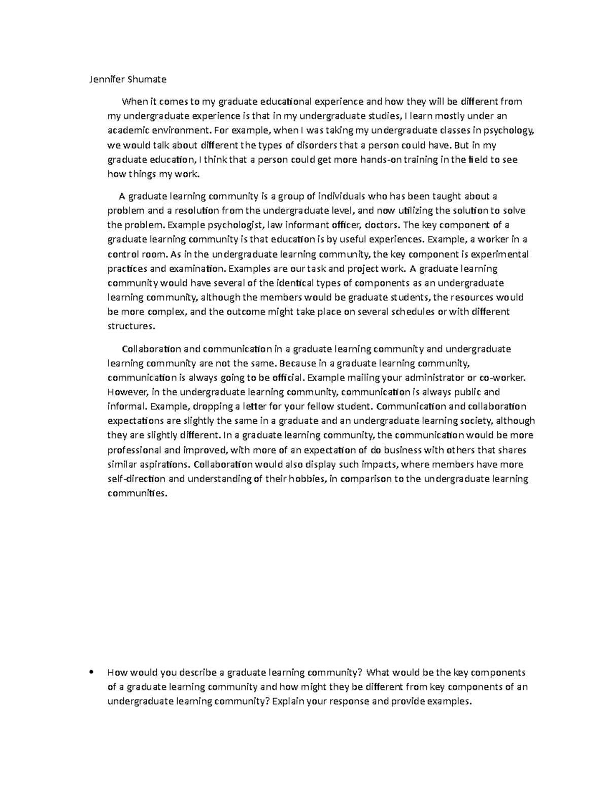 Understanding Graduate Learning Communities: A Student's Perspective ...