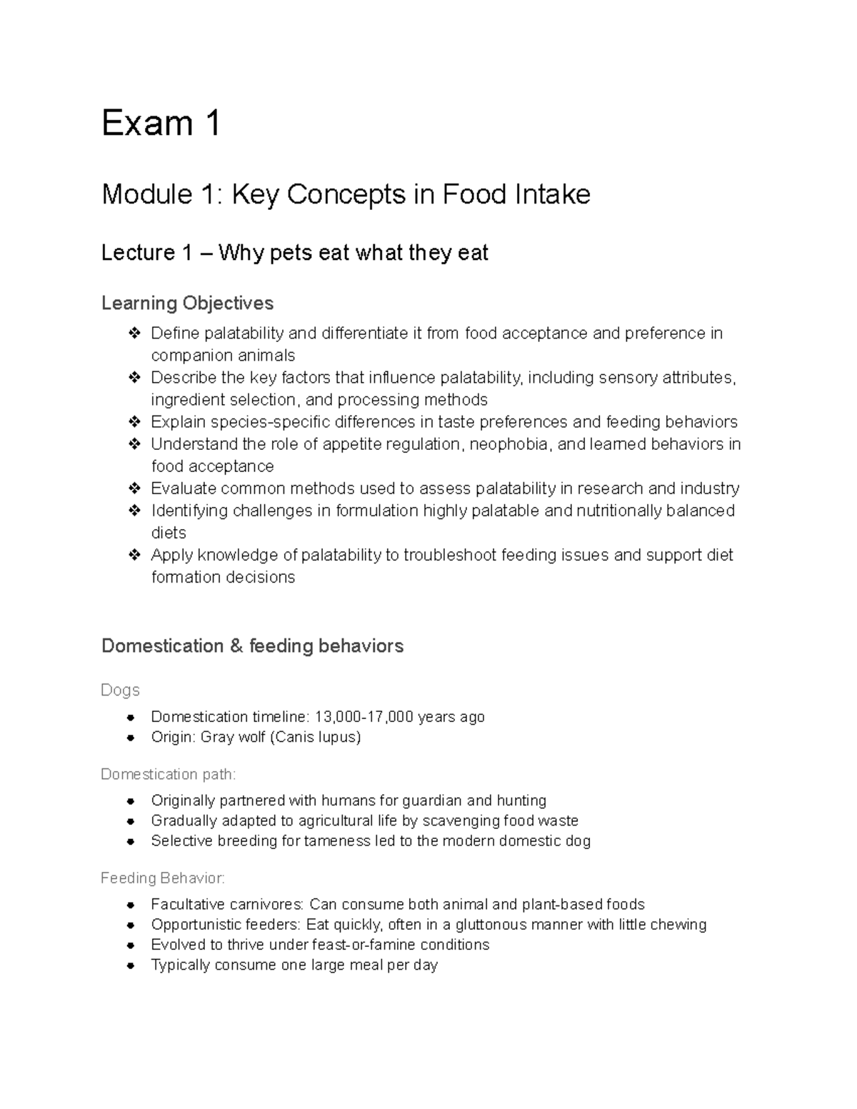 ANSC 422 Exam 1 Study Guide: Key Concepts in Pet Food Intake - Studocu