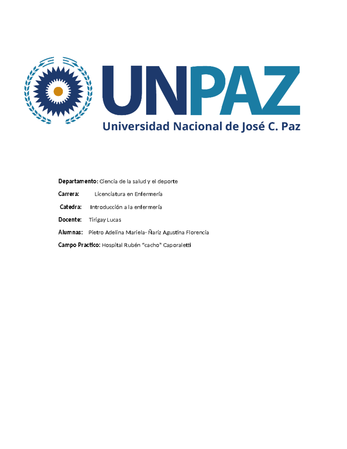 TP Final Prácticas Hospitalarias: Plan de Cuidados del Paciente en ...