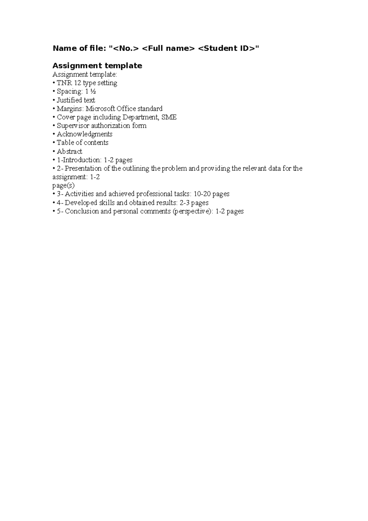 Assignment Template for TE3210E: Structure and Guidelines - Studocu