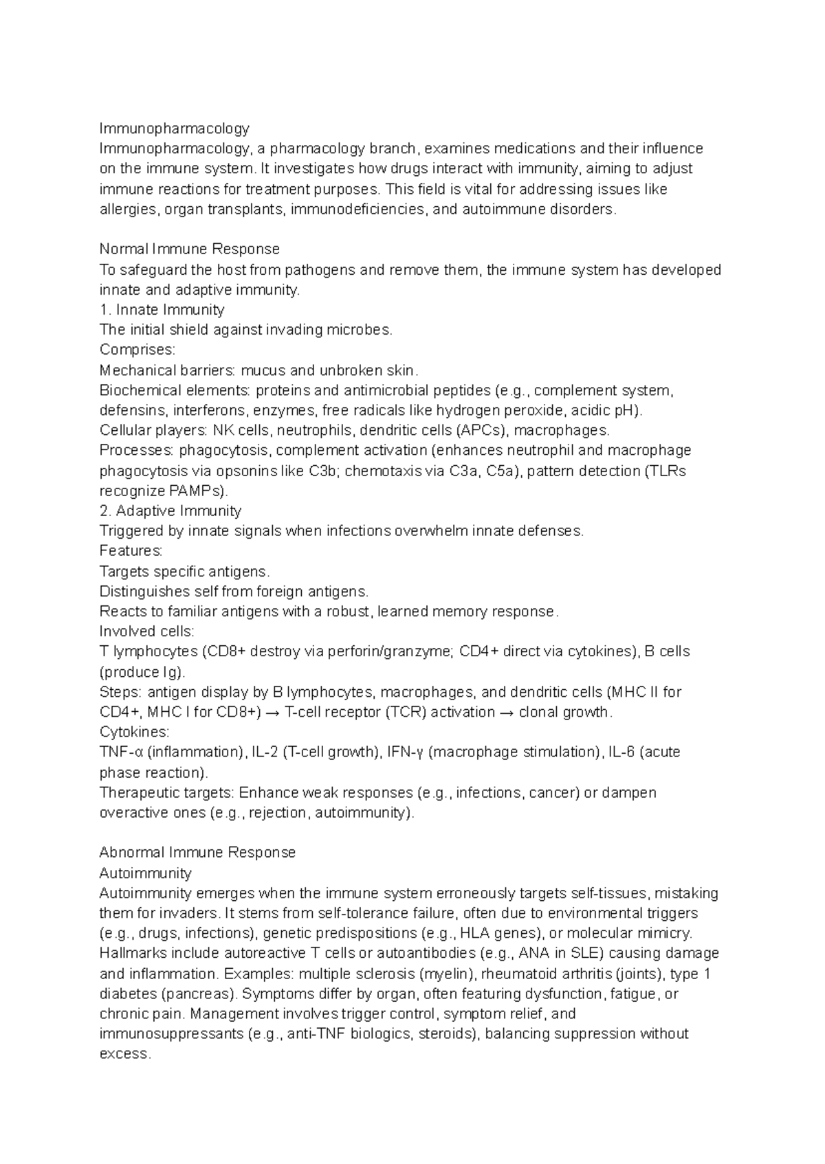 Pharmacology assignment - Immunopharmacology Immunopharmacology, a ...