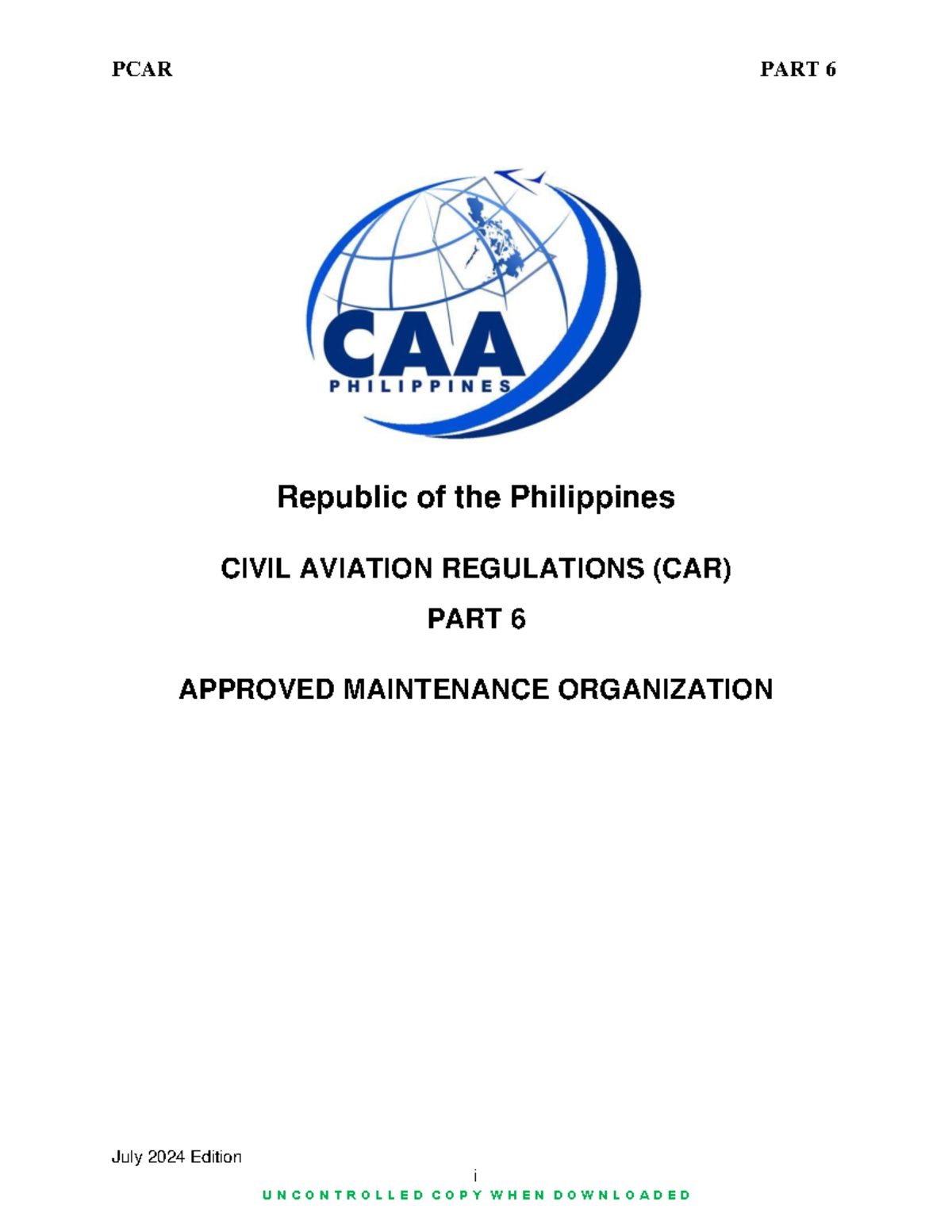PCAR PART 6 - Approved Maintenance Organization Review 2024 - Studocu