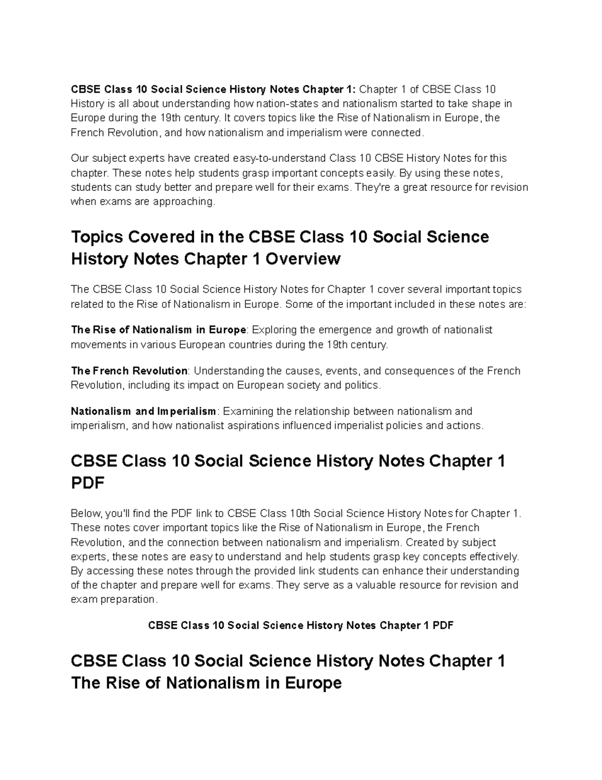 CBSE Class 10 History Notes: Chapter 1 - Rise of Nationalism in Europe ...