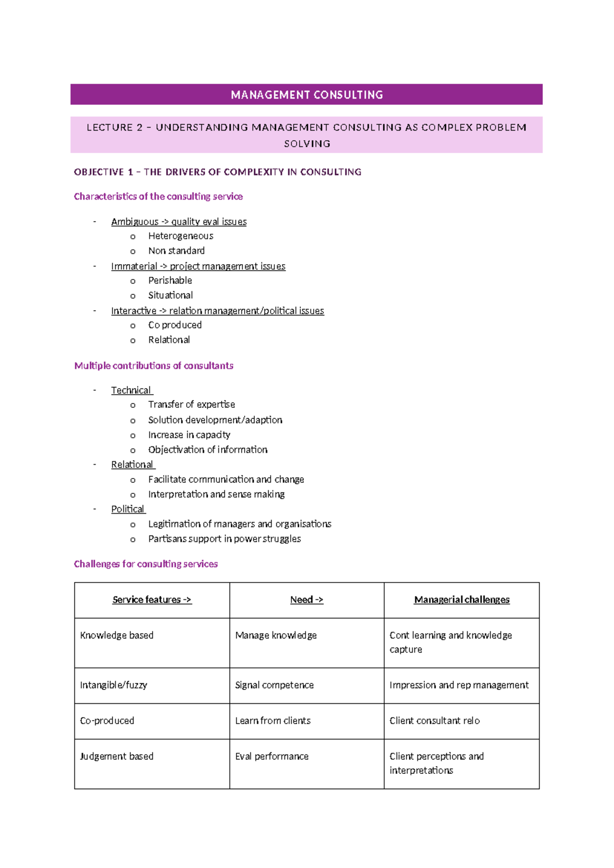 Management Consulting (Course Code: MGT101) - Lecture Notes on ...