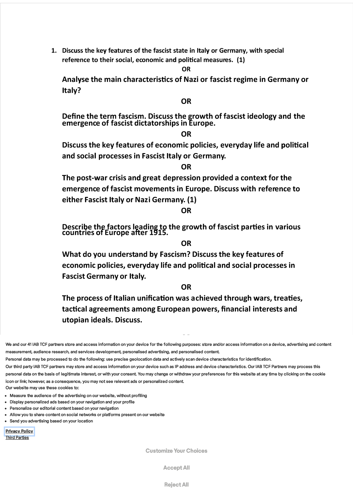 Key Features of Fascism in Italy and Germany (HIST 101) - Studocu