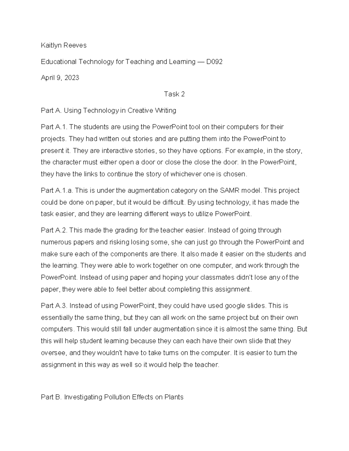 Kaitlyn Reeves D092-task 2 - Kaitlyn Reeves Educational Technology for ...