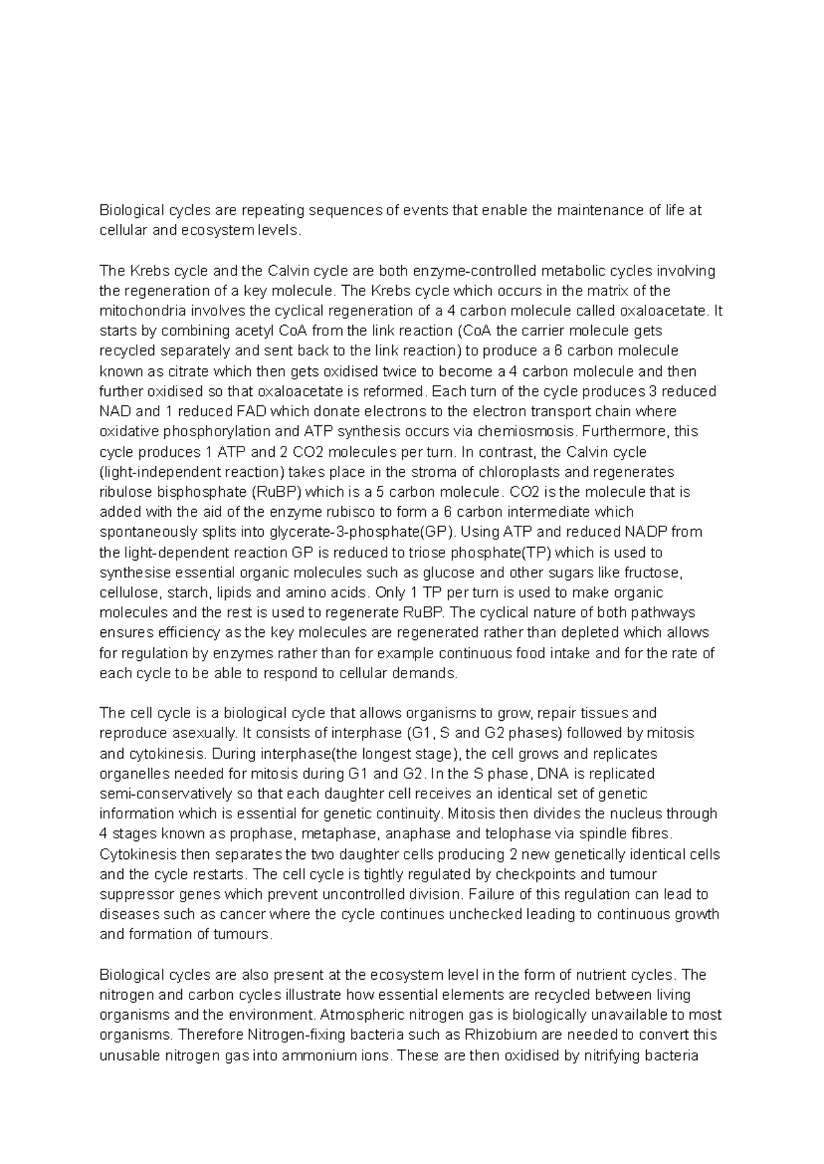 Biology Essay: Understanding Biological Cycles and Their Importance ...