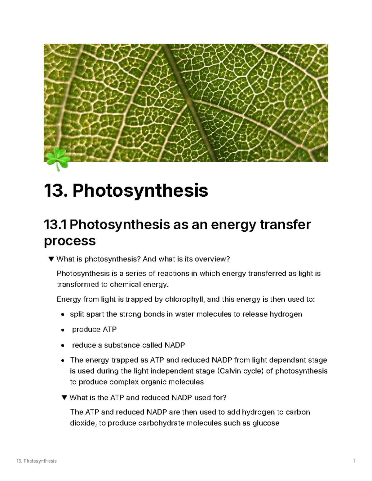 A2 Biology: Photosynthesis Overview and Mechanisms - Studocu