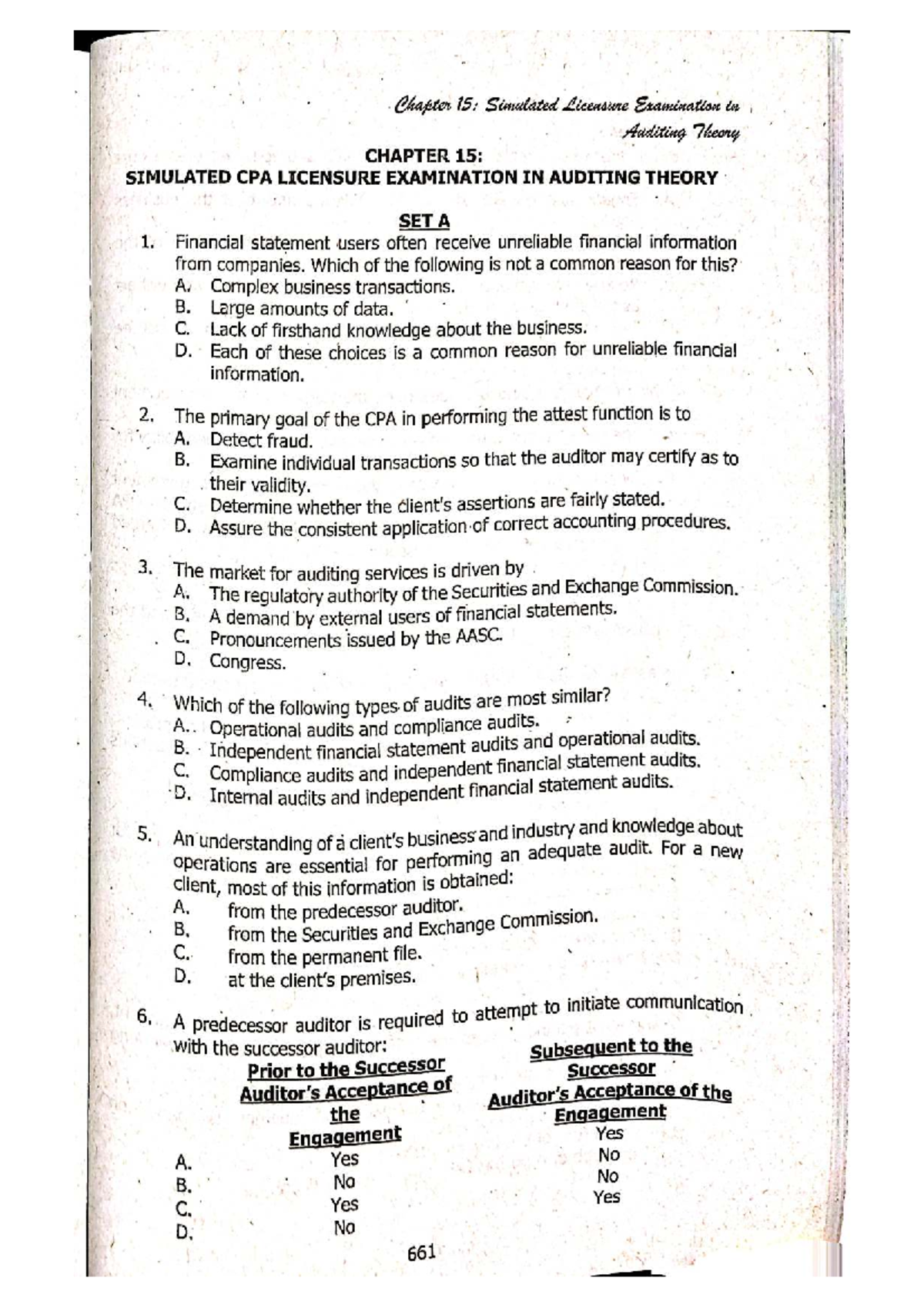 Chapter 15: Simulated CPA Licensure Exam in Auditing Theory - Studocu