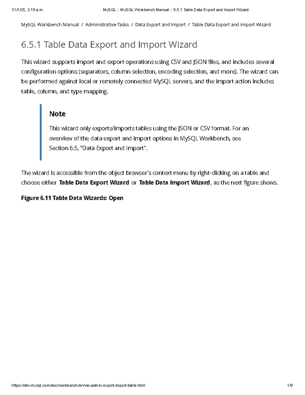 My SQL My SQL Workbench Manual 6.5.1 Table Data Export and Import Wizard - MySQL Workbench ...