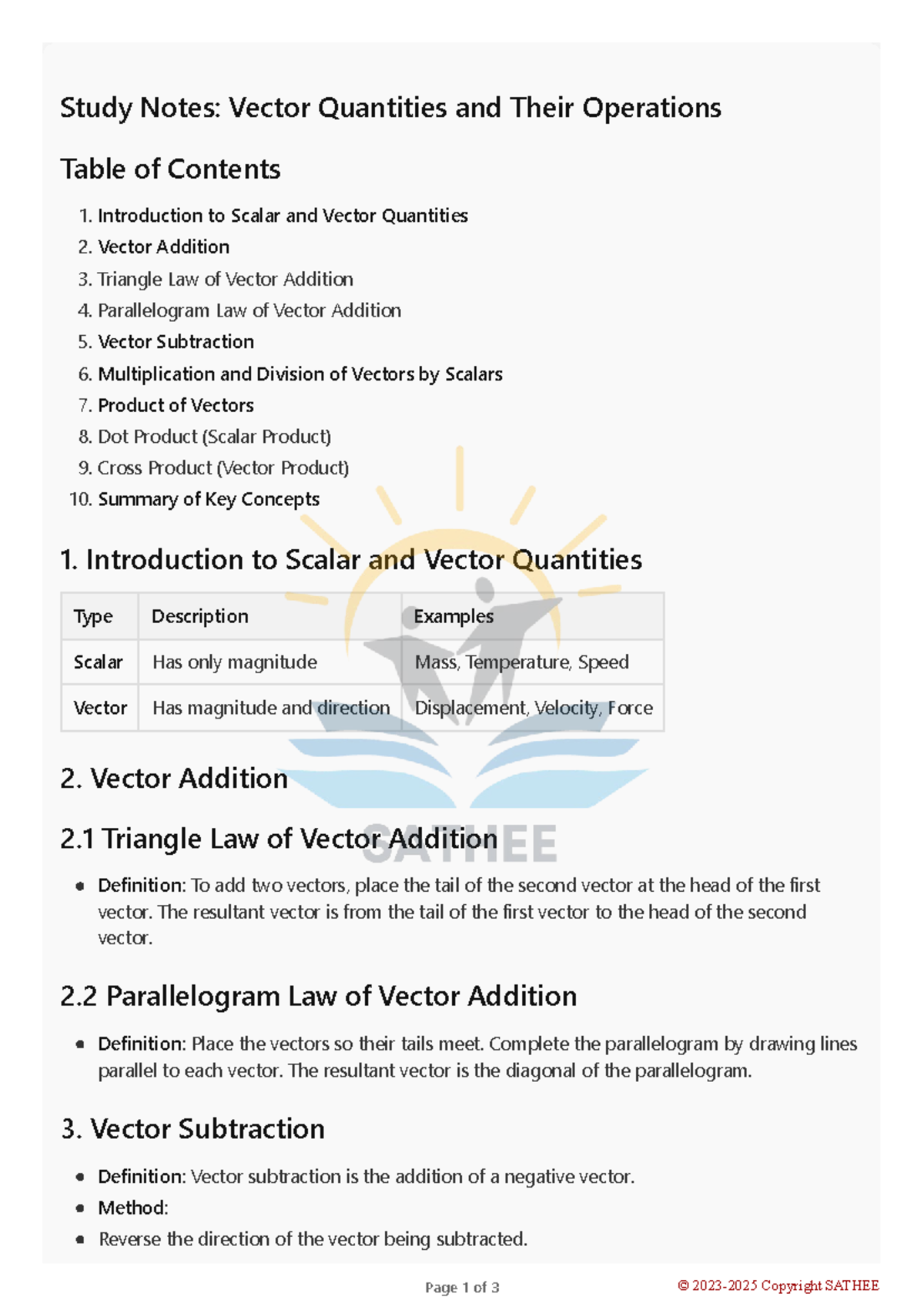 Study Notes: Vector Quantities and Operations (Course Code: D04) - Studocu
