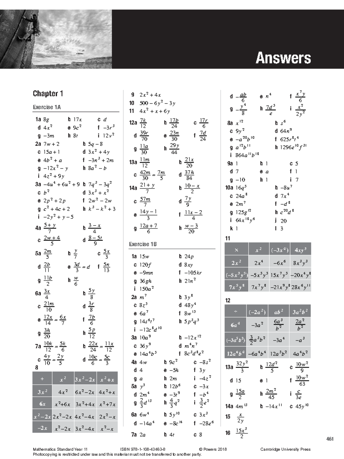 Maths Standard Year 11: Complete Answers to Exercises 1A-3E - Studocu