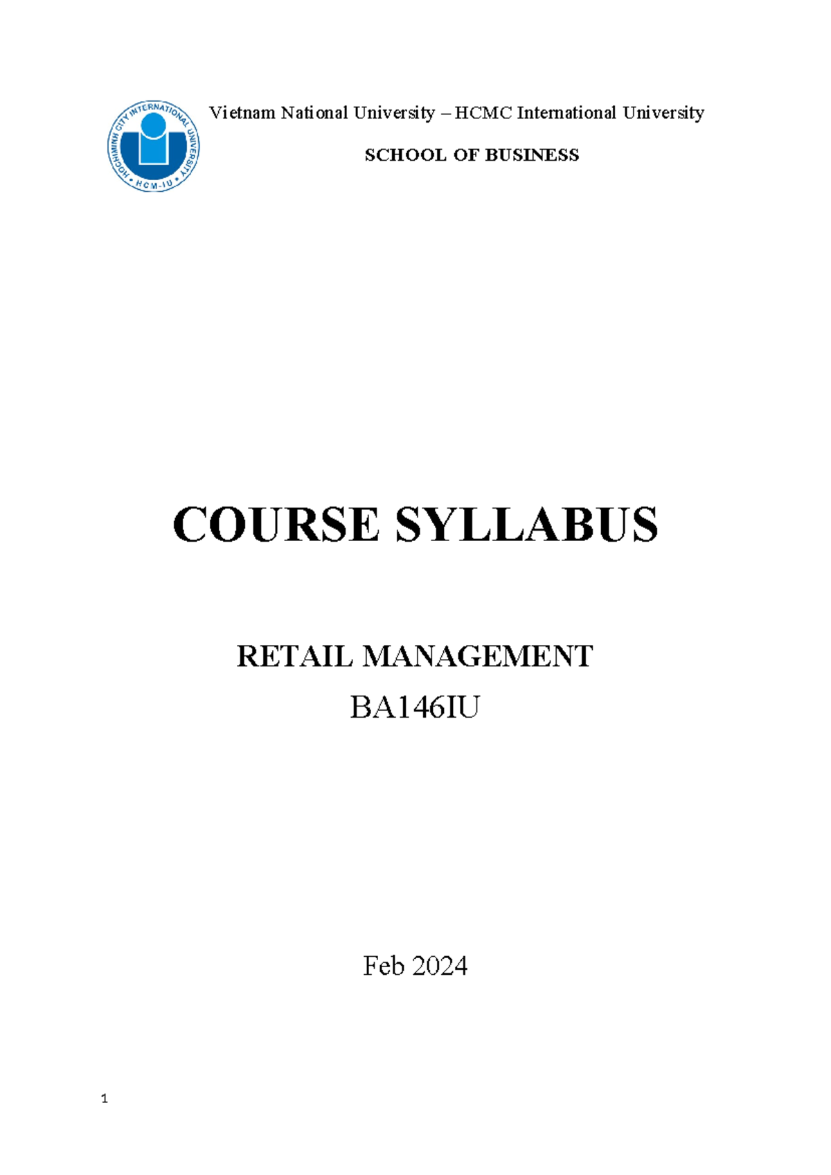 Retail Management Syllabus 2024 - Vietnam National University – HCMC ...