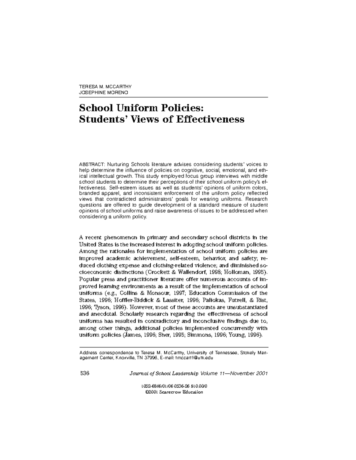 School Uniform Policies: Analyzing Students' Perceptions of ...