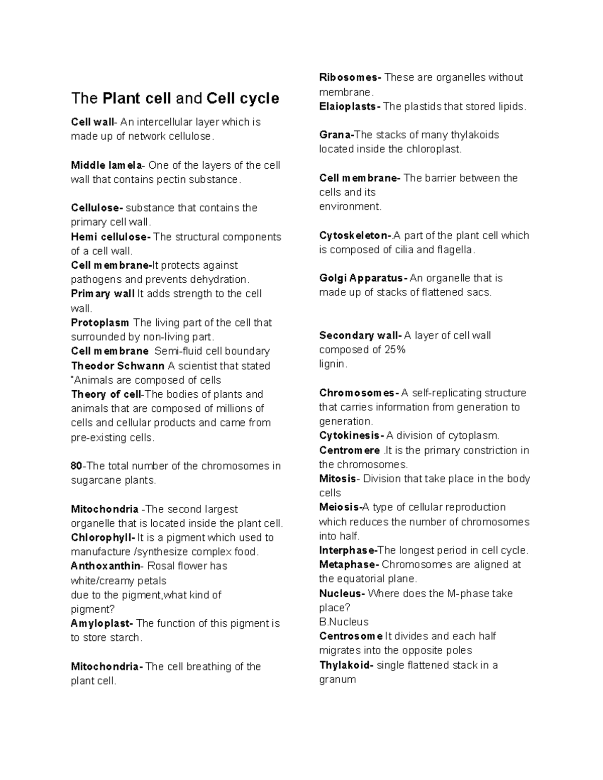 Plant cell and cell cycle - The Plant cell and Cell cycle Cell wall- An ...