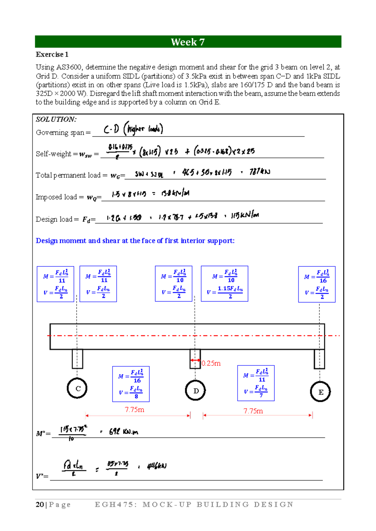 EGB475 Week 7 Design Analysis: Shear & Moment Calculations - Studocu