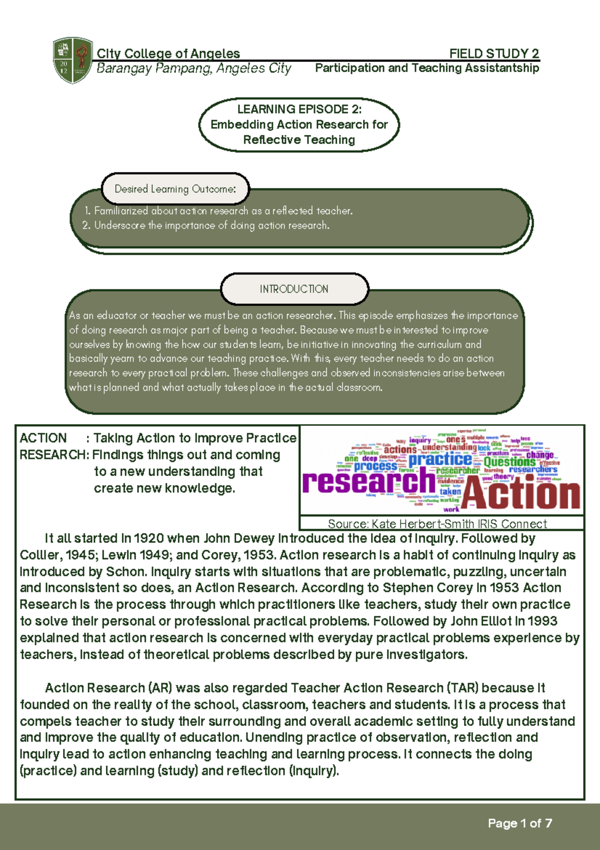 LEARNING EPISODE 2: Integrating Action Research in Reflective Teaching ...