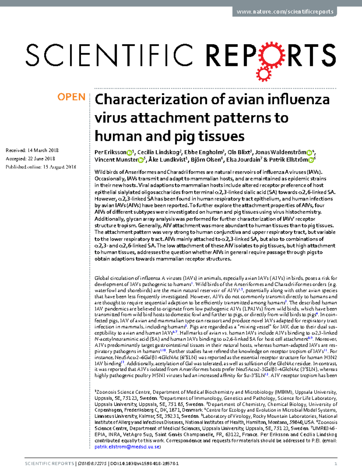 Characterization of AIV Attachment to Human & Pig Tissues (BIO 101 ...