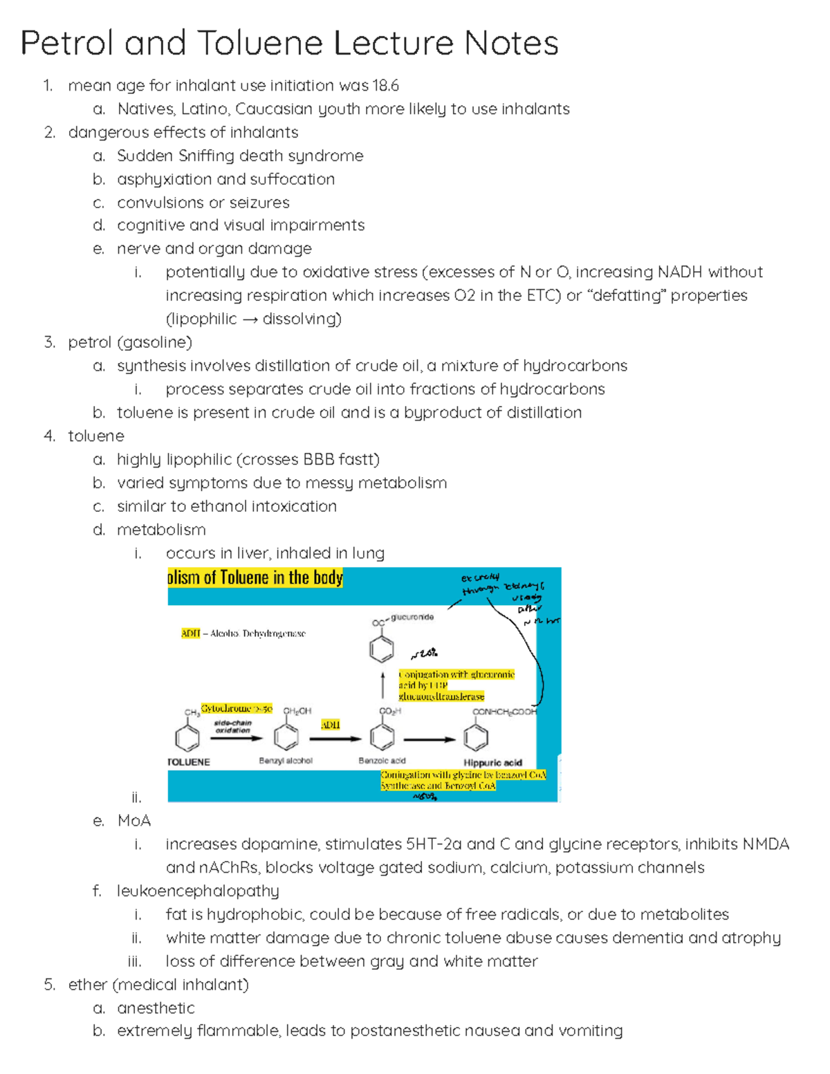 Neurosc C177 Petrol and Toluene Lecture Notes - Petrol and Toluene ...
