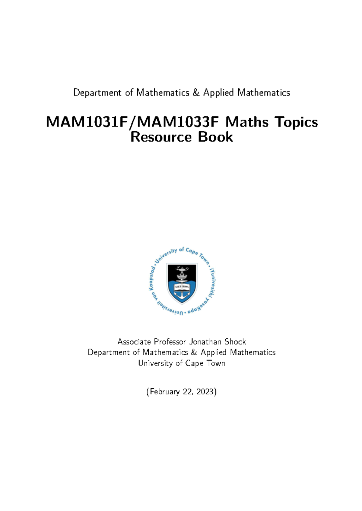First semester maths resource book - Copy - Department of Mathematics ...