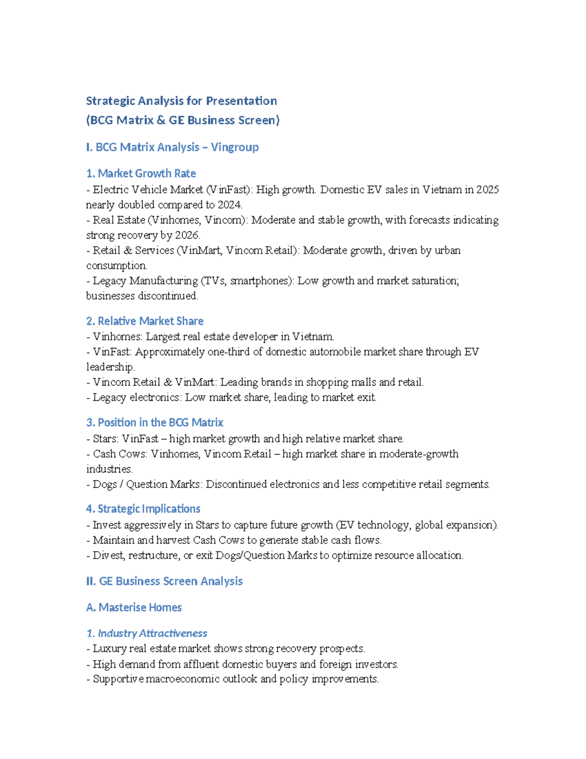 Strategic Analysis Presentation: BCG Matrix & GE Screen (BCG GE) - Studocu