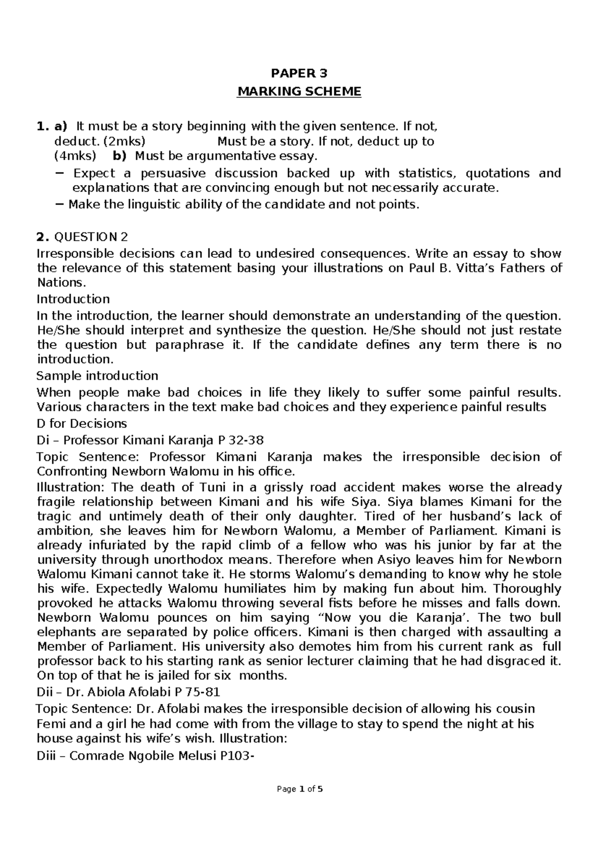 English Paper 3 Marking Scheme: Essay & Story Guidelines - Studocu