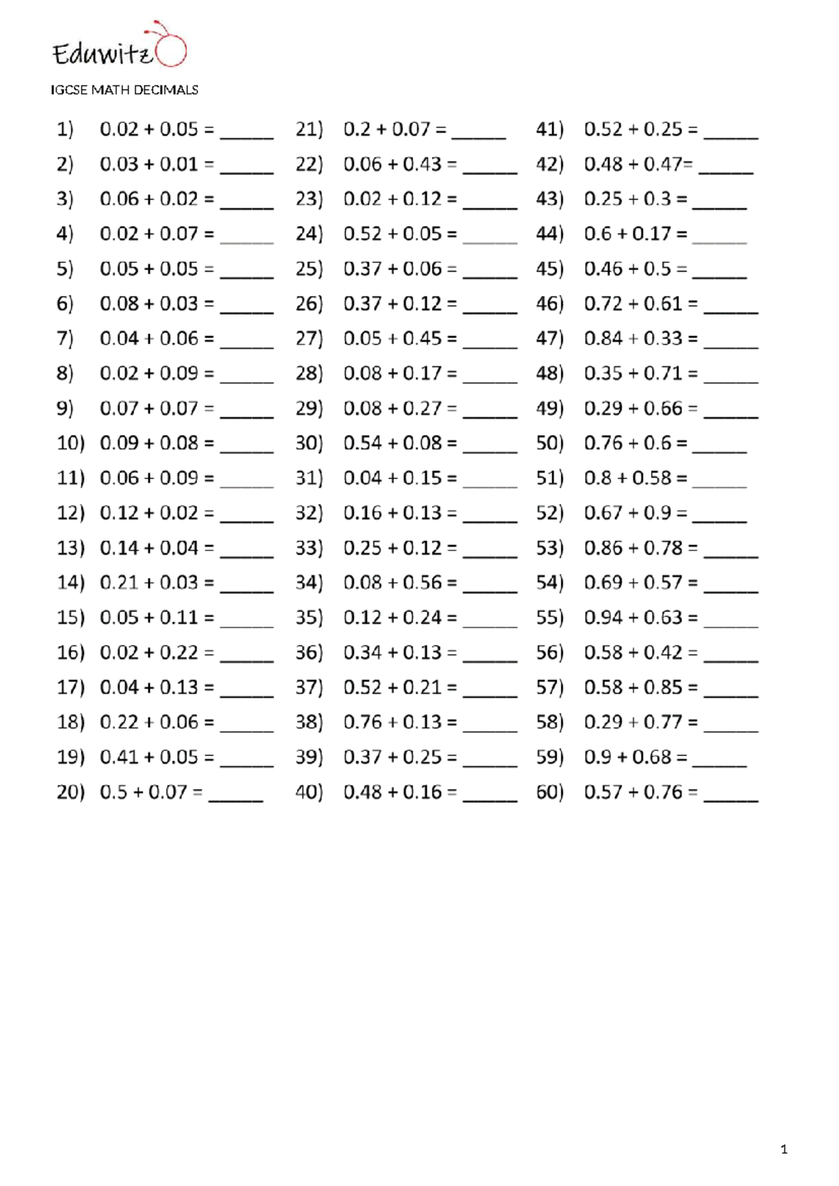 IGCSE MATH Decimals Worksheet for Class 7 - Studocu