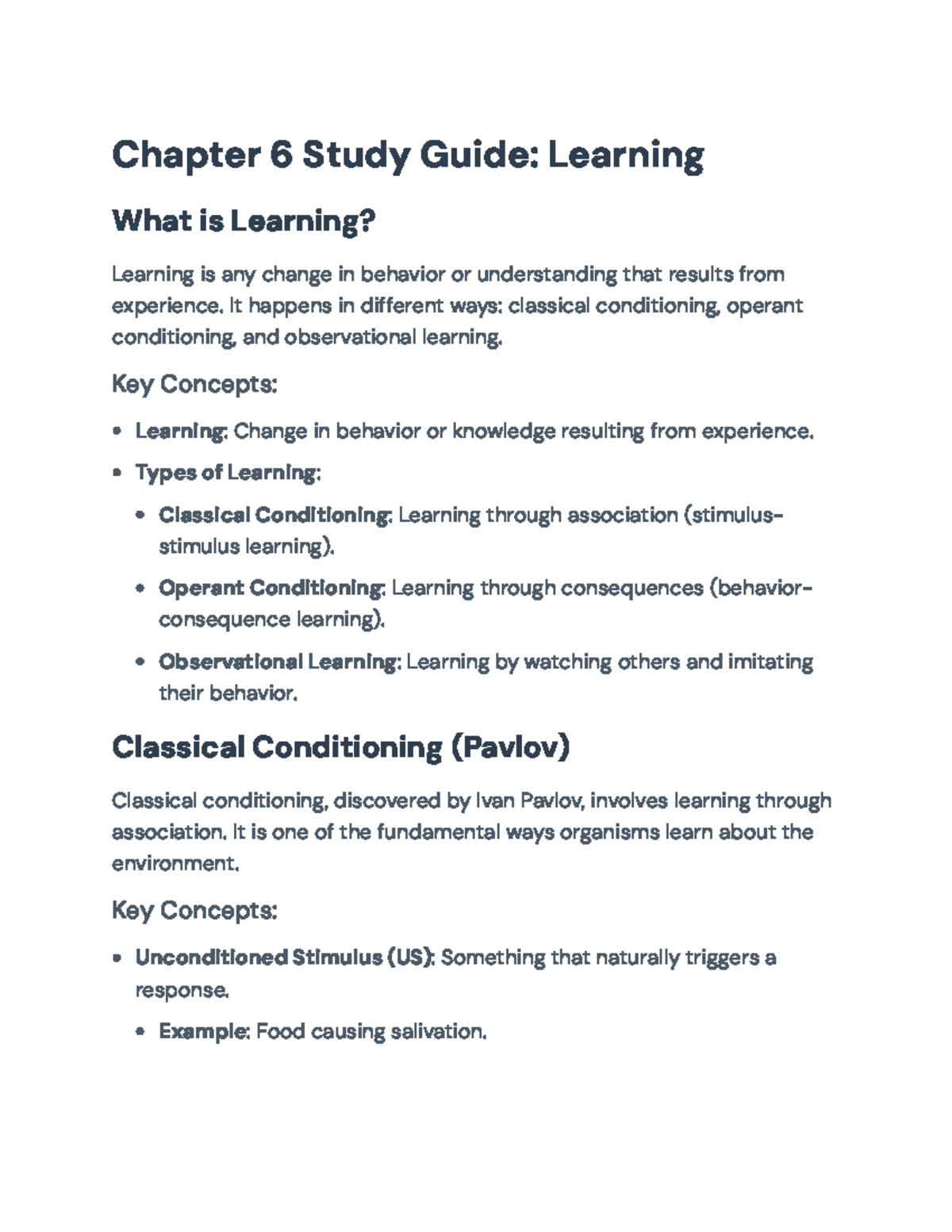 Learning Study Guide: Classical, Operant, and Observational Learning ...