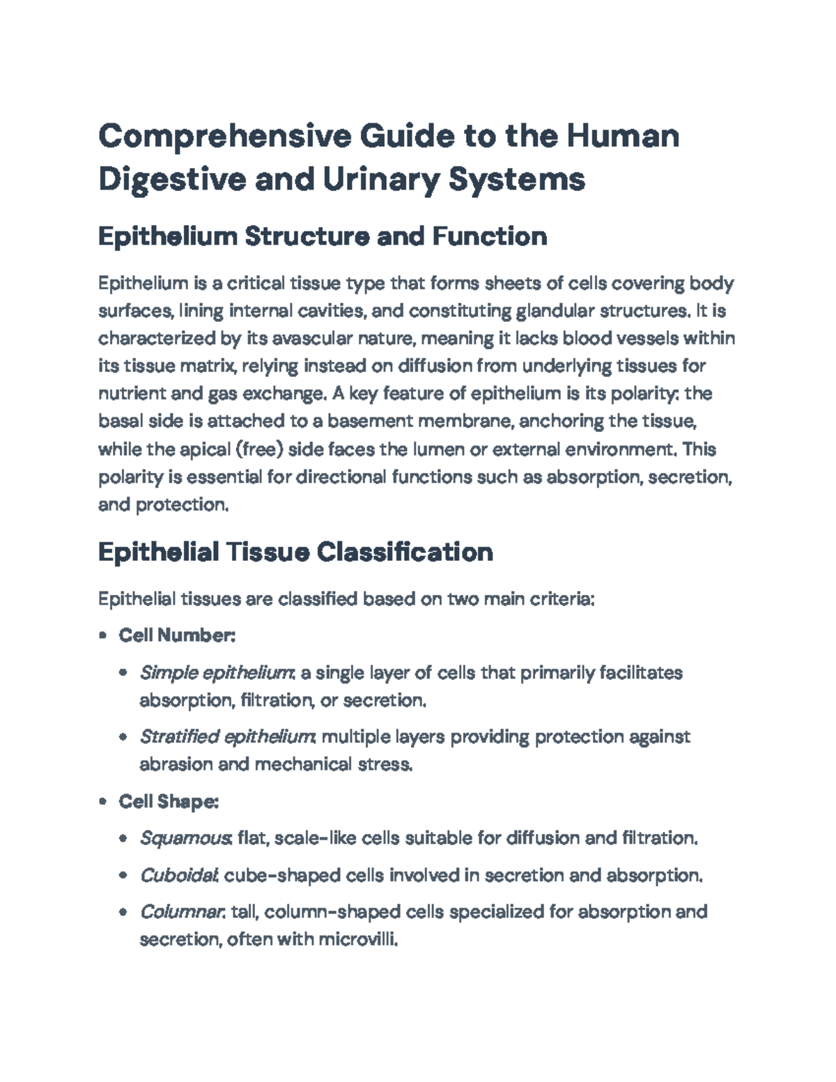 Comprehensive Overview of the Human Digestive & Urinary Systems - Studocu