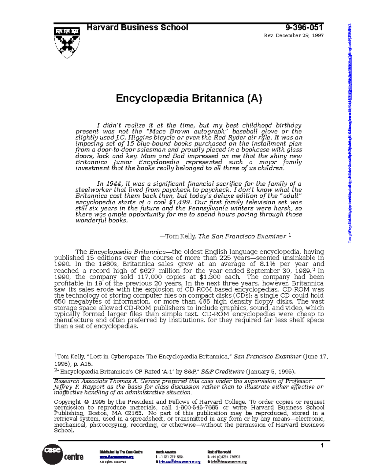 Case 1 Encyclopaedia Britannica (A) - case Harvard Business School 9 ...