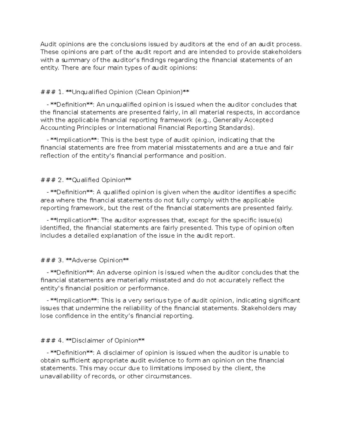 Audit Opinions Explained: Types, Implications, and Formats - Studocu
