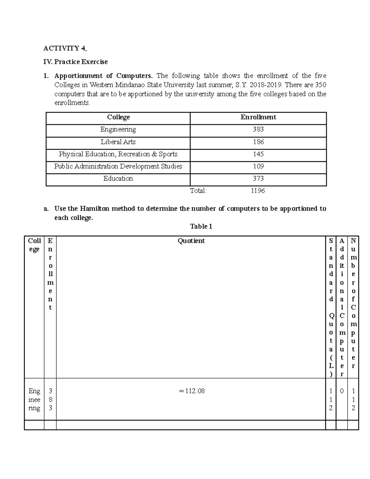 Introduction to Apportionment: Activity 4 Practice Exam 2021 - Studocu