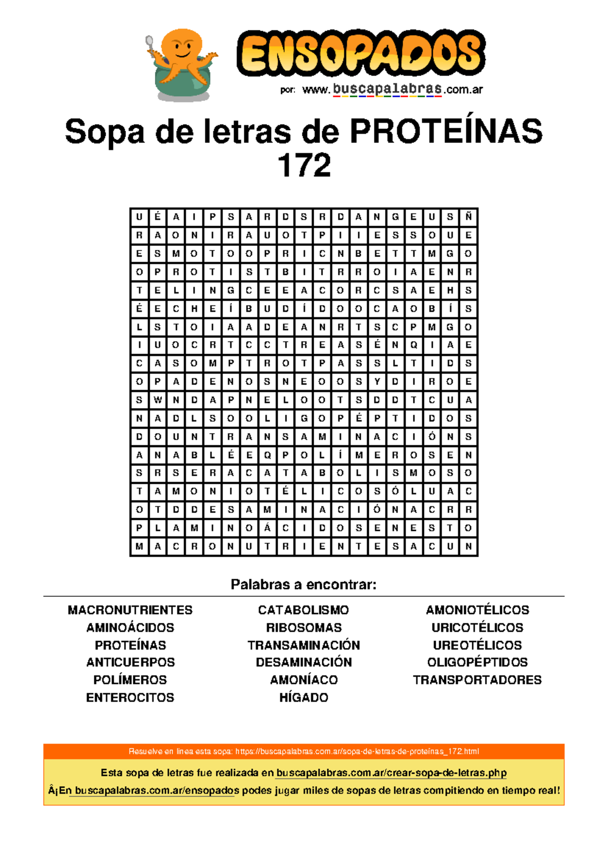 Sopa de Letras de Proteínas 172: Encuentra Palabras Clave en Biología ...