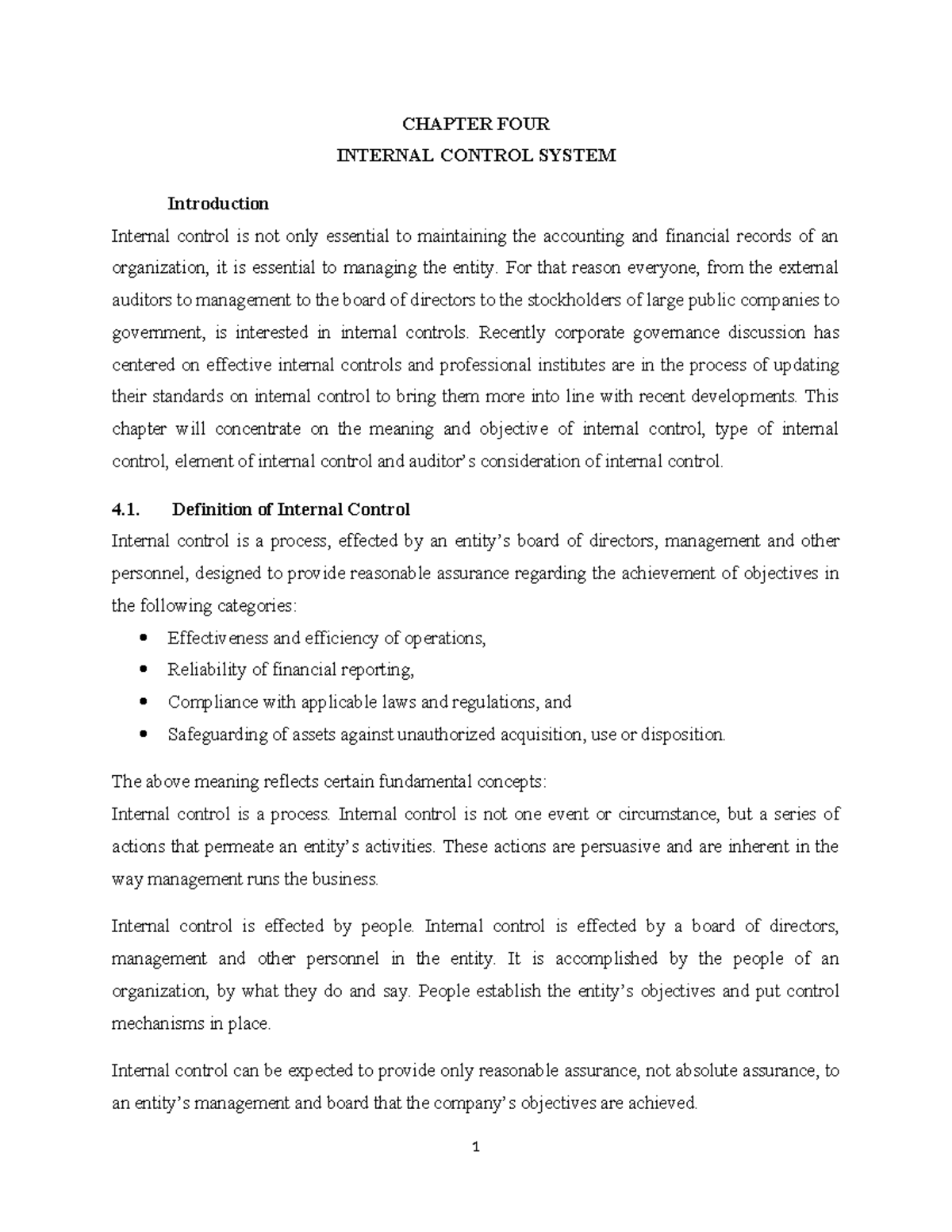 Auditing Principles 1: Internal Control System - Chapter 4 Notes - Studocu