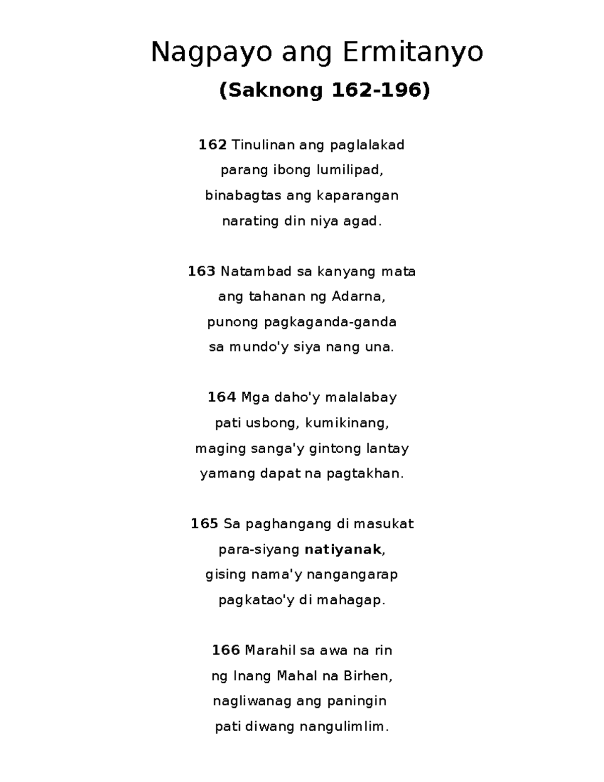 Buhay at Mga Payong Nakakuha ng Ermitanyo sa Droga B (Saknong 162-196 ...