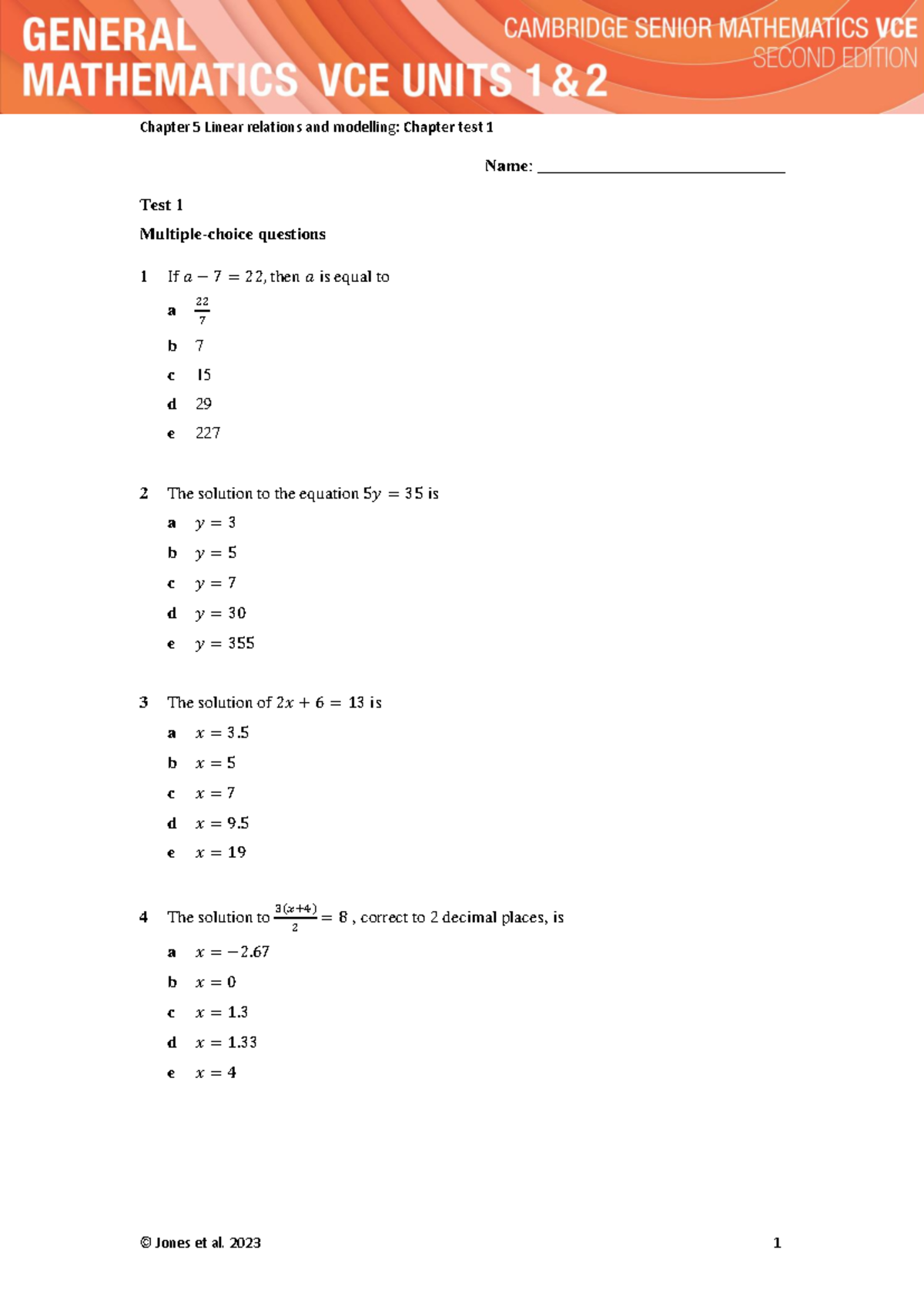 Chapter 5 Linear Relations and Modelling: Test 1 Revision - PAB - Studocu