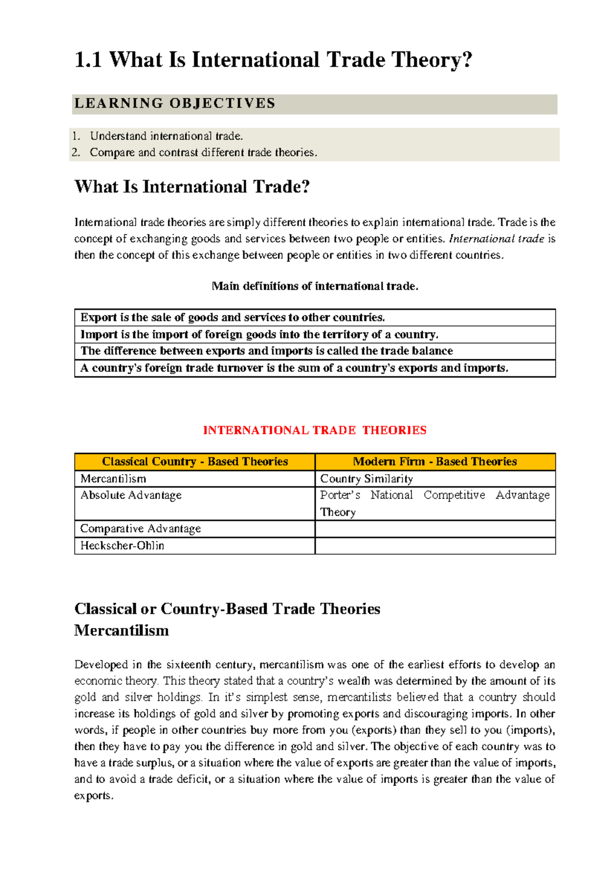 1.1 What Is International Trade Theory - 1 What Is International Trade ...
