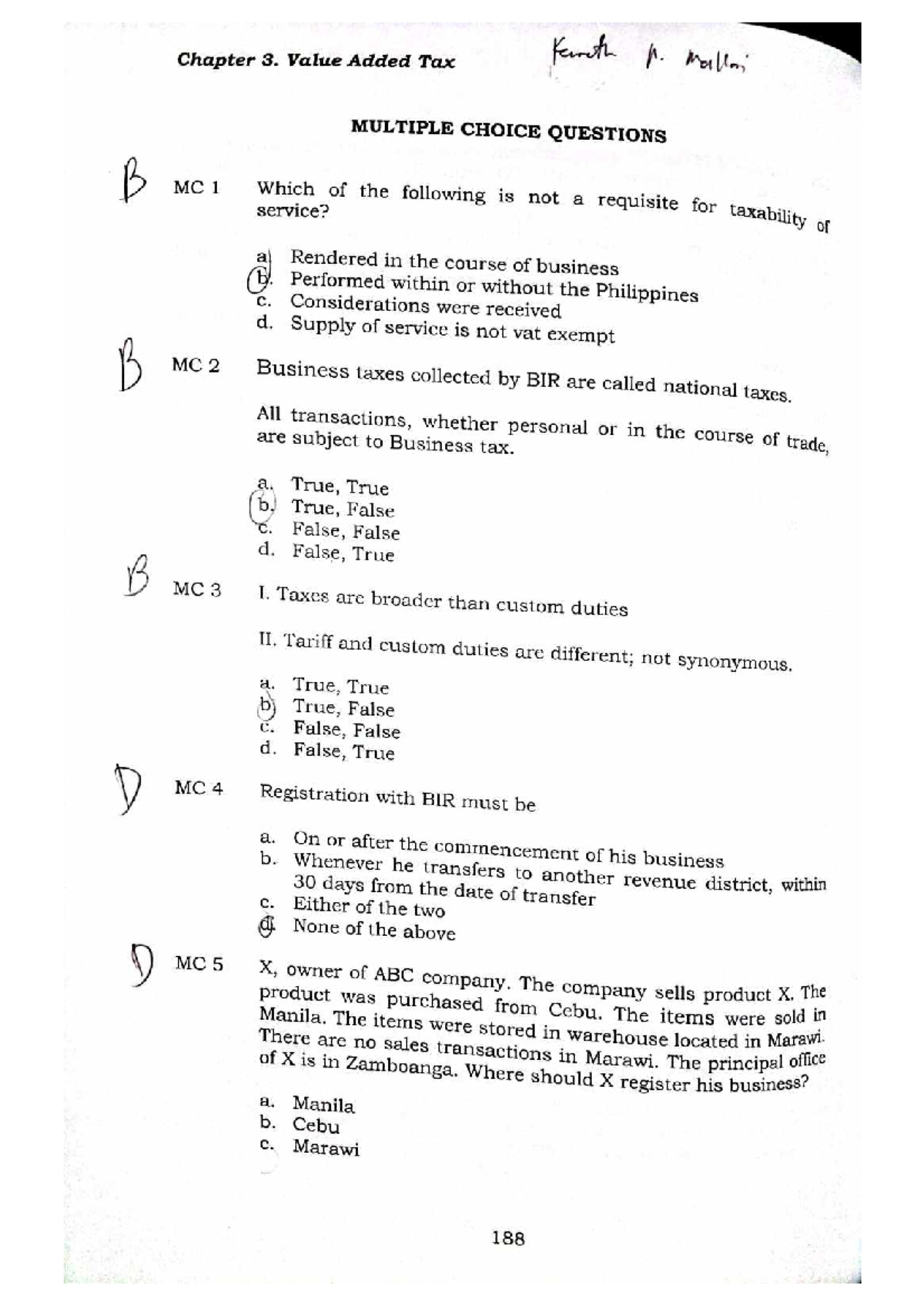 Chapter 3: Value Added Tax MCQs - BSMA 2-2 Assignment by Kenneth ...