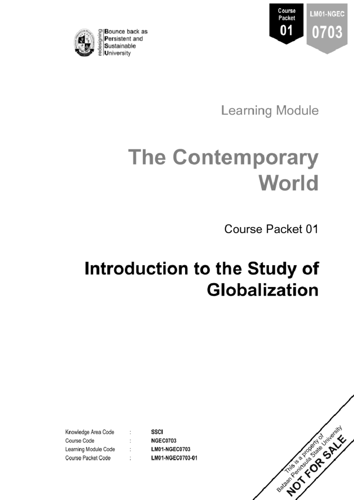NGEC 0703 Learning Module 1 CP 1 Intro to Globalization - Course Packet ...